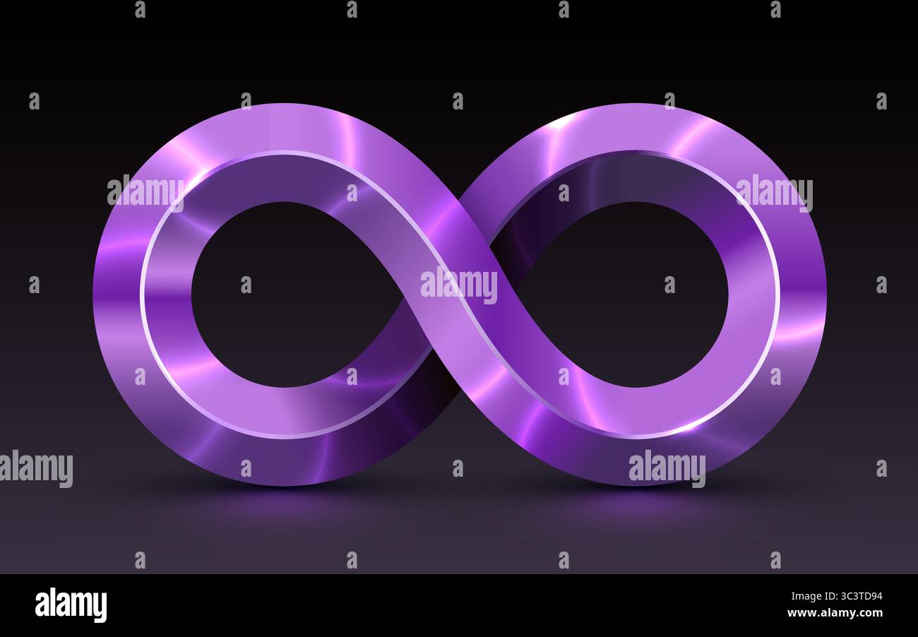 3d purple Infinity symbol. Realistic shiny metal. Vector illustration ...