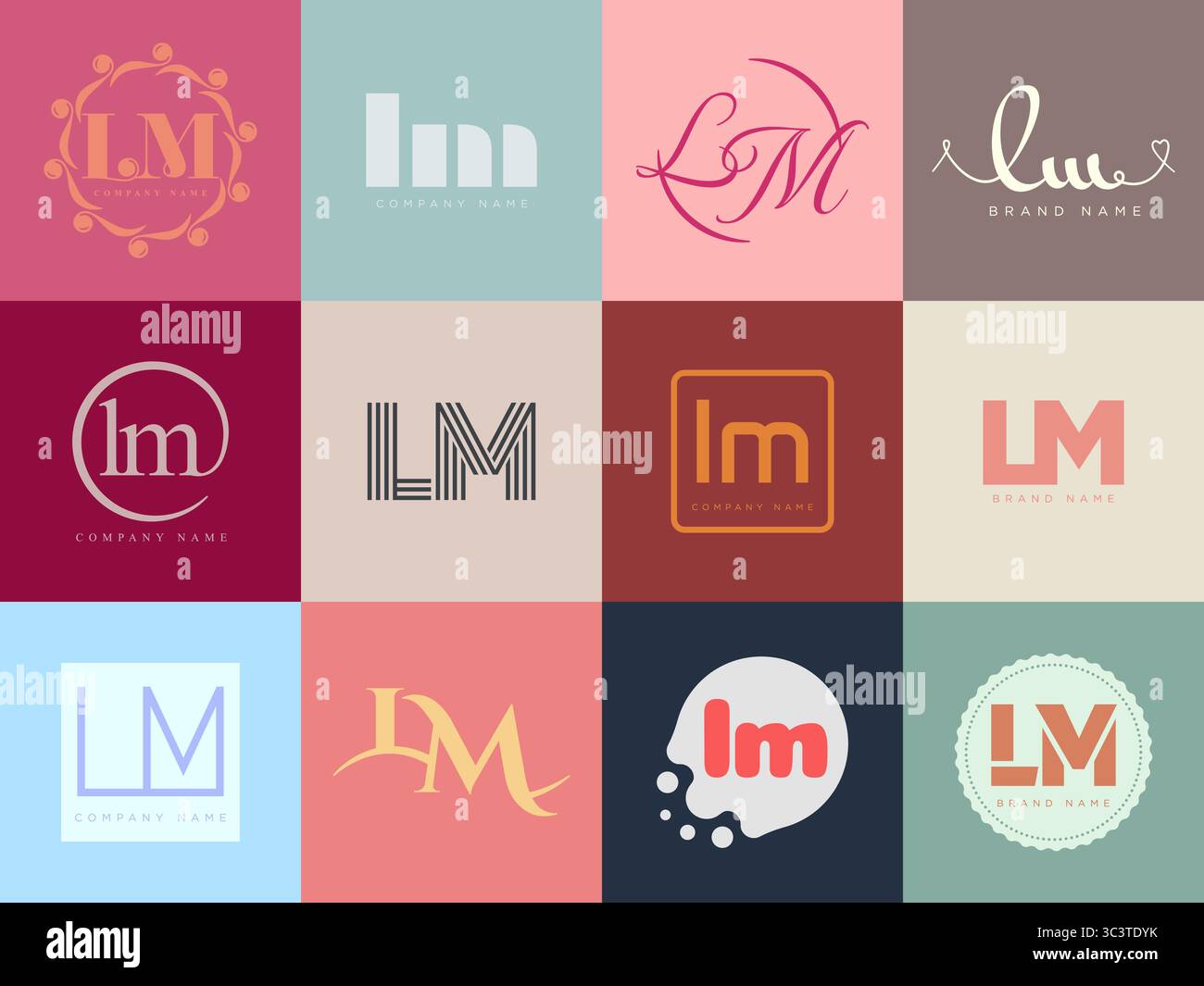 LM logo company template. Letter l and m logotype. Set different ...