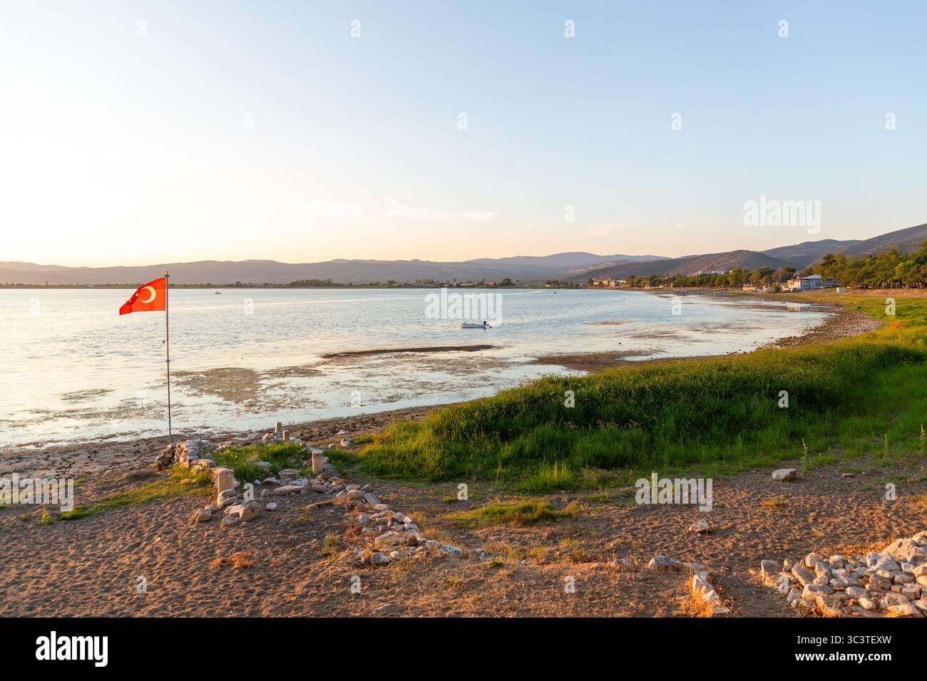 Lake Iznik and the coastline of Iznik town, historically known as Nicea ...