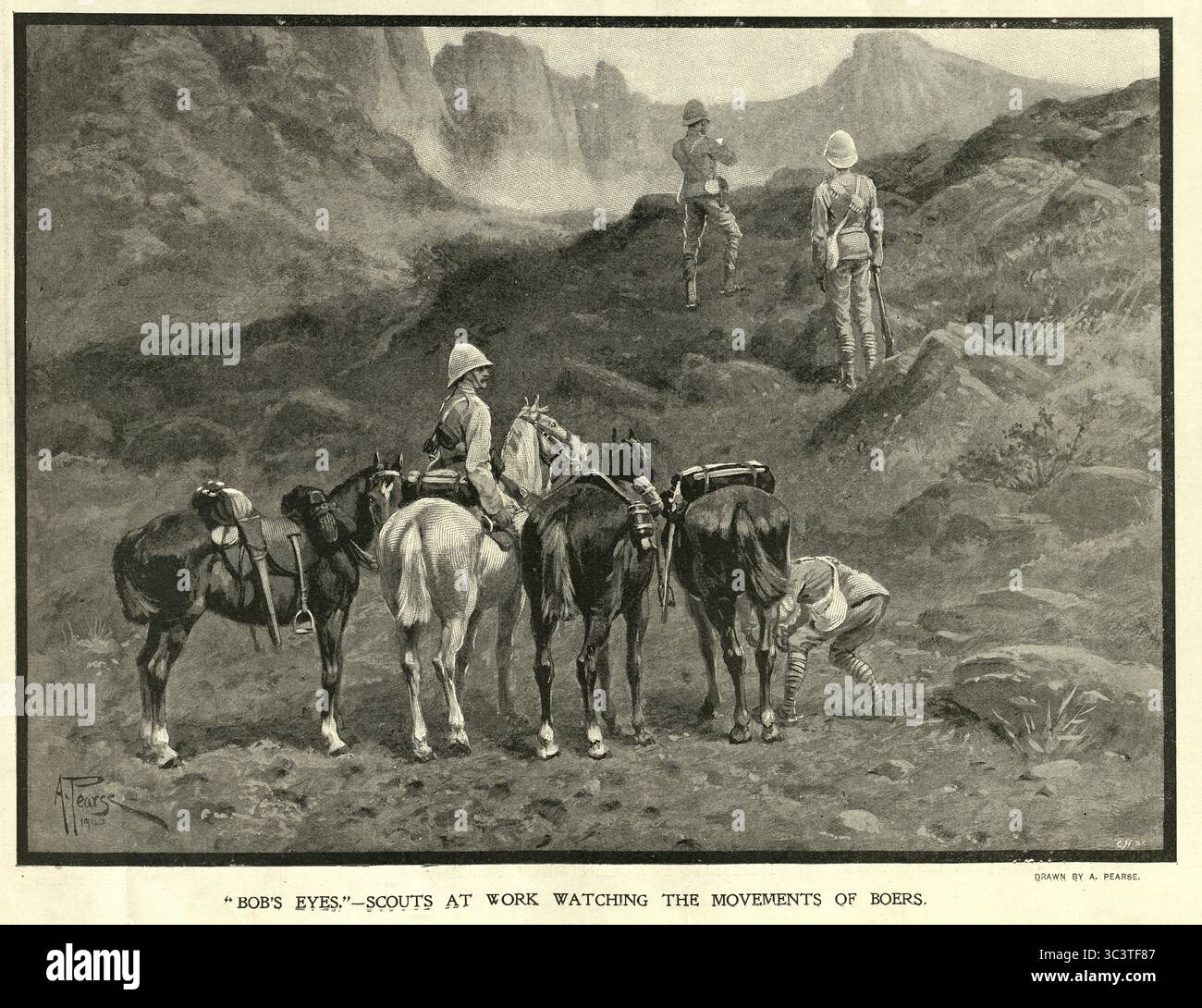 Military history, Second Boer War, British scouts, Bob's Eyes, watching ...