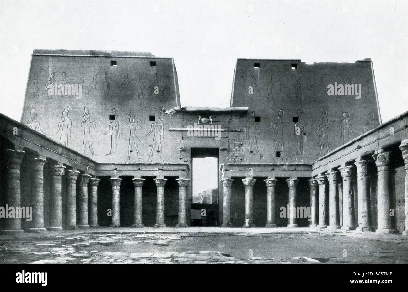 This 1925 photo shows the interior of the temple at Edfu. The Temple of ...