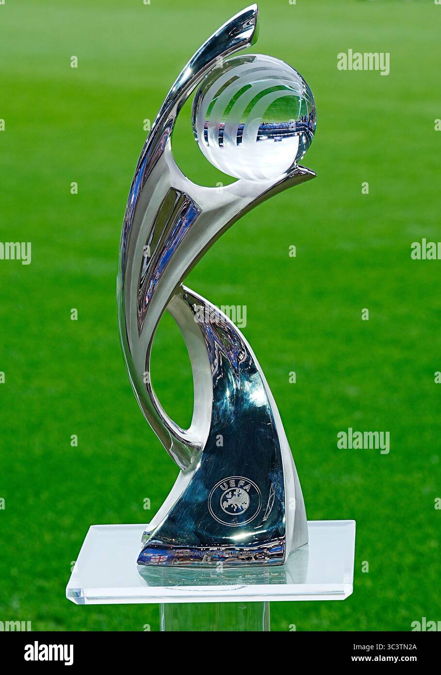 The UEFA Women's Euro 2025 trophy on display ahead of the final at St ...