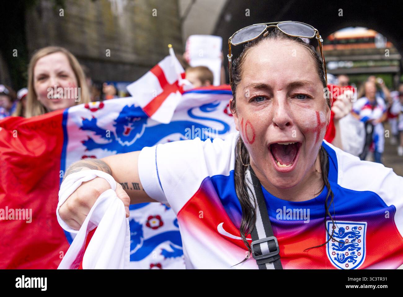 English fans are seen during the Fan Walk prior to the Women's EURO ...