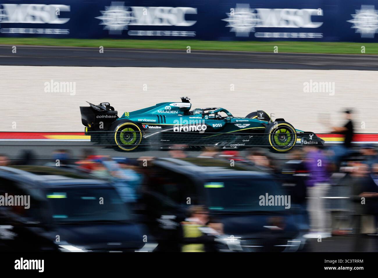 Aston Martin driver Lance Stroll of Canada steers his car during the ...