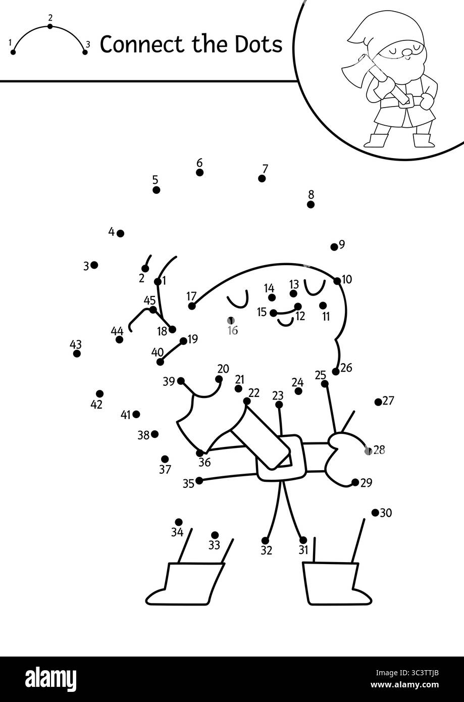 Vector dwarf dot-to-dot and color activity. Fantasy forest connect the ...