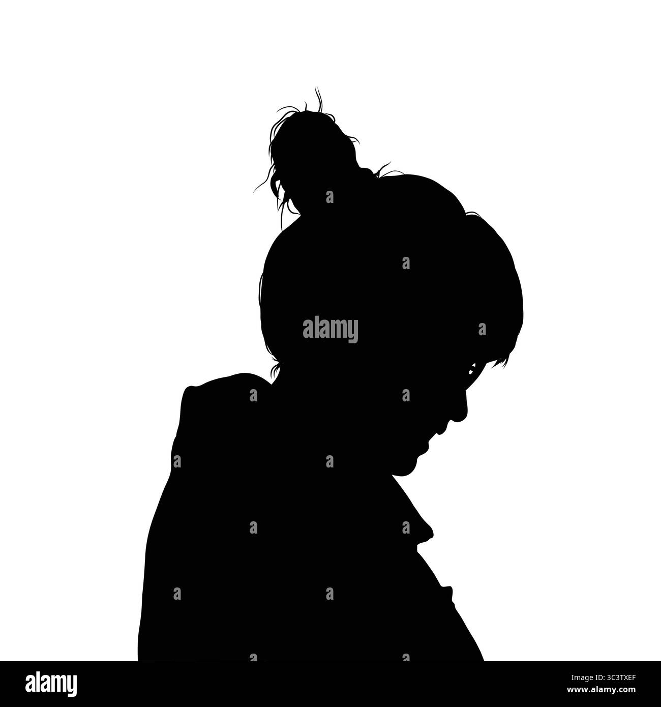 Silhouette woman bun hairstyle Black and White Stock Photos & Images ...