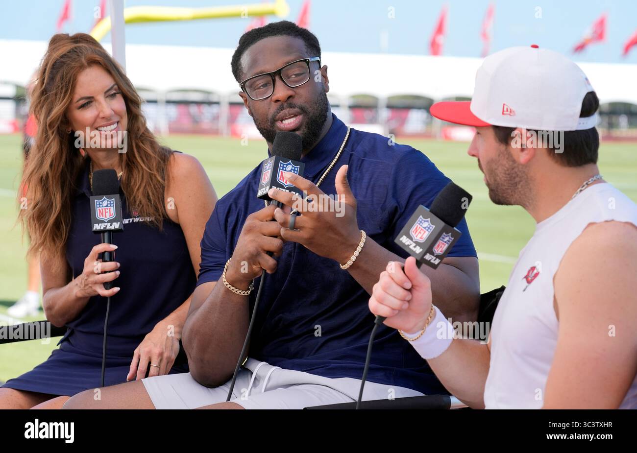 NFL Network reporters Sara Walsh, left, and Gerald McCoy, center ...
