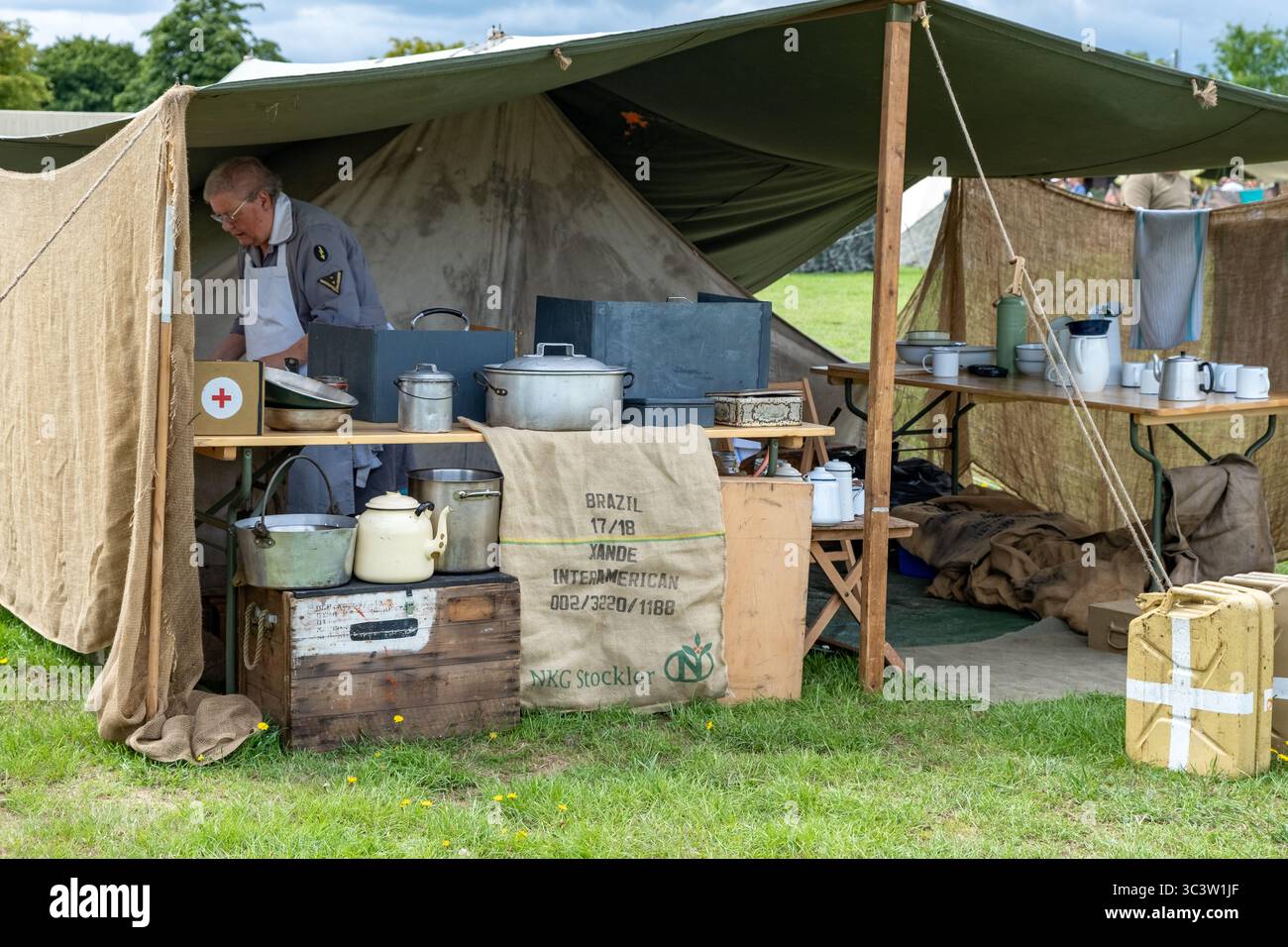 Historical re-enactment. Medical and refreshments tent display at the ...