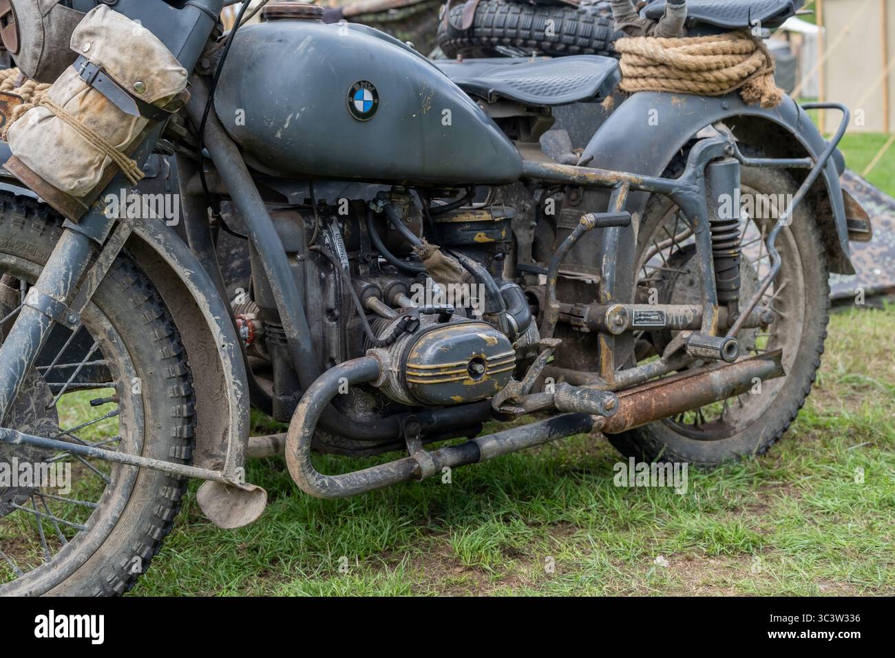 Vintage military BMW manufactured motorcycle and sidecar used during ...