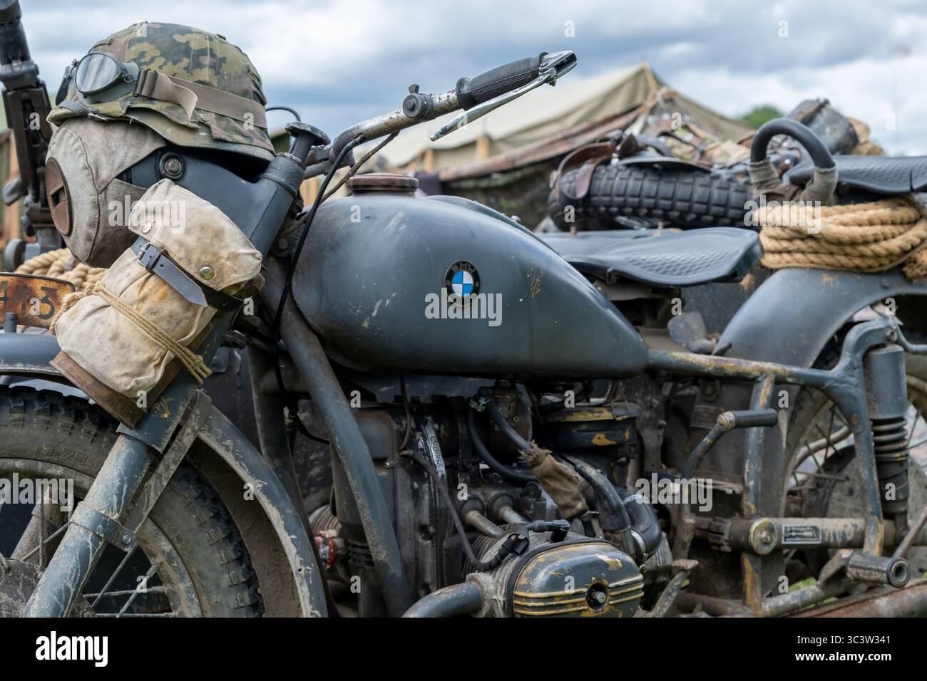 Vintage military BMW manufactured motorcycle and sidecar used during ...