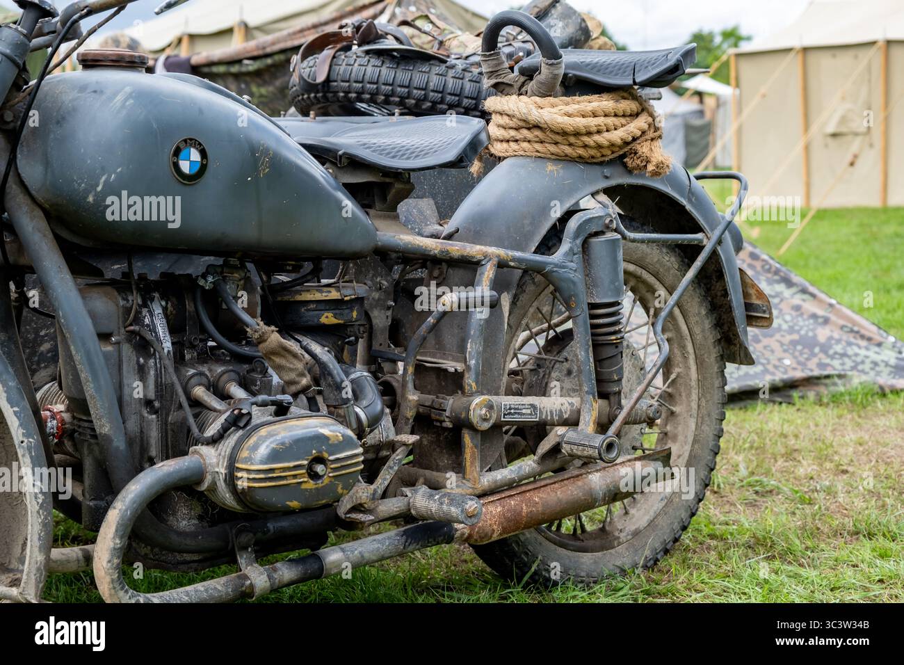 Vintage military BMW manufactured motorcycle and sidecar used during ...