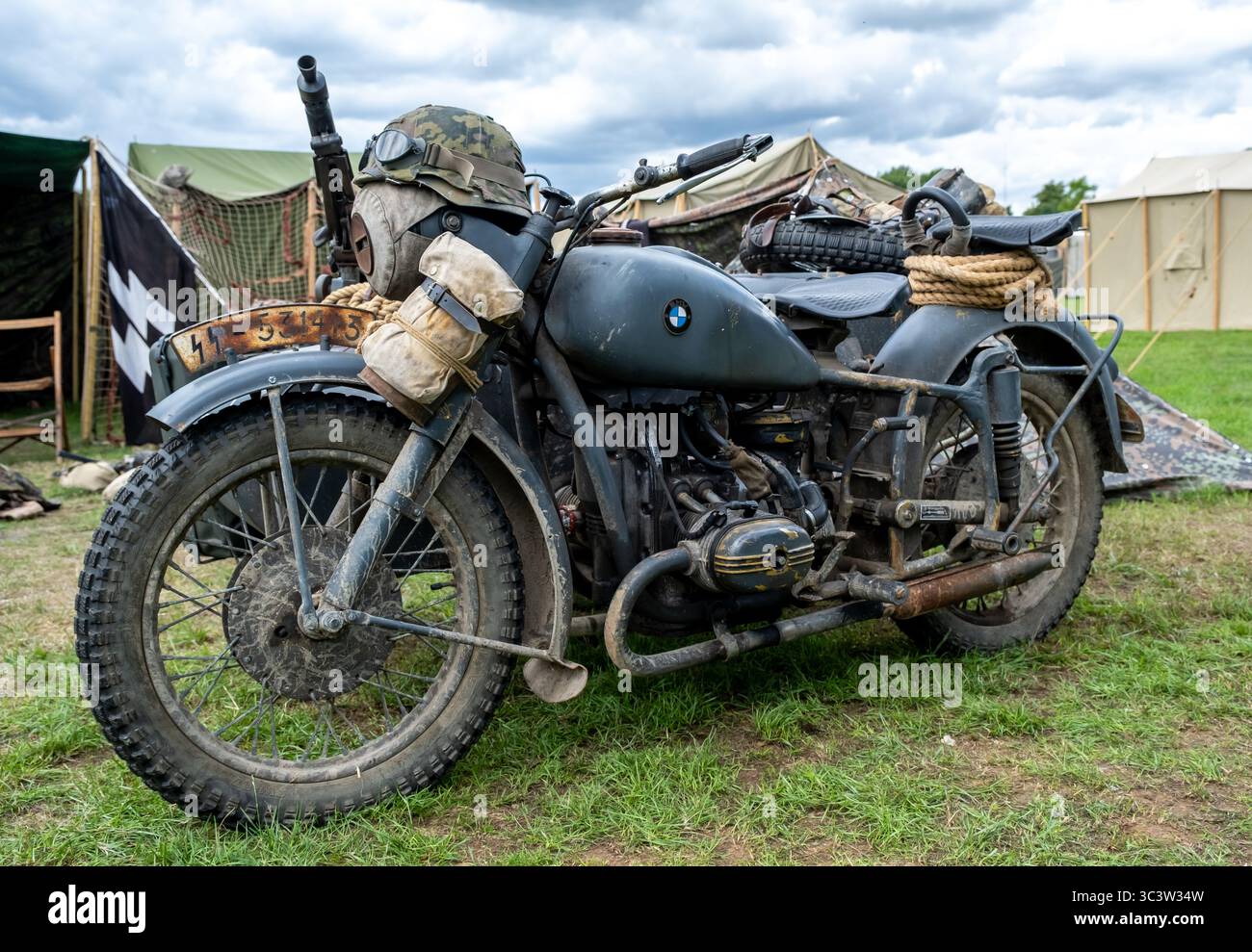 Vintage military BMW manufactured motorcycle and sidecar used during ...