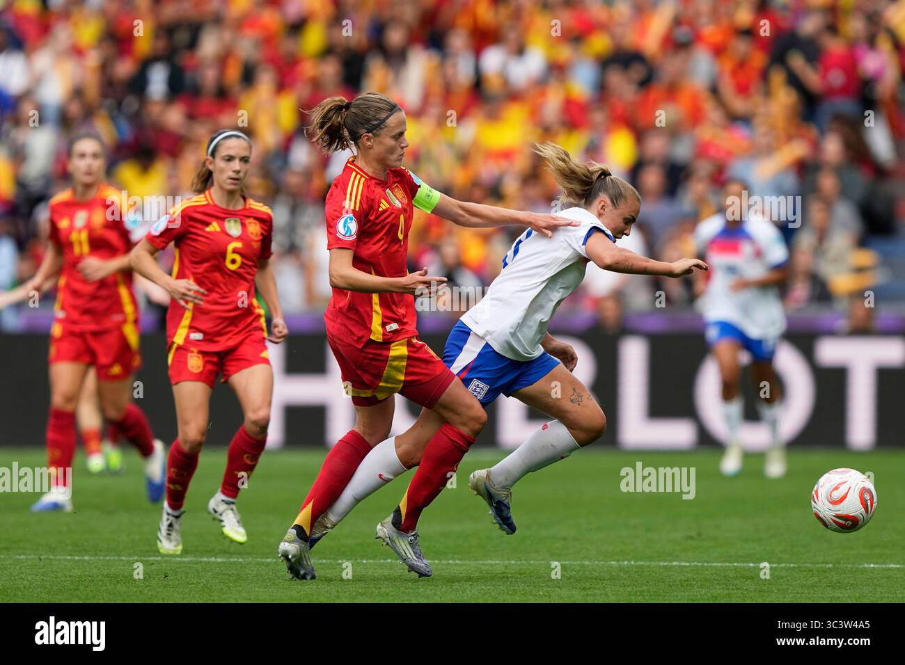 Spain's Irene Paredes challenges England's Georgia Stanway, right ...