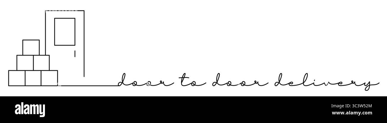 Door to door delivery one line icon with caption. Continuous line ...