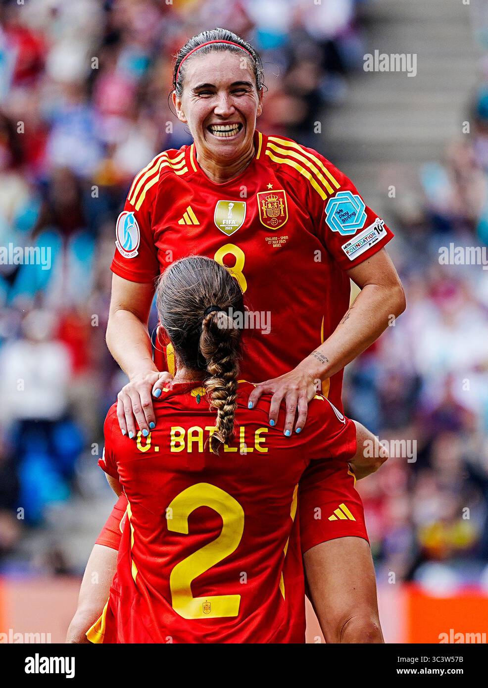 Spain's Mariona Caldentey (top) celebrates scoring their side's first ...