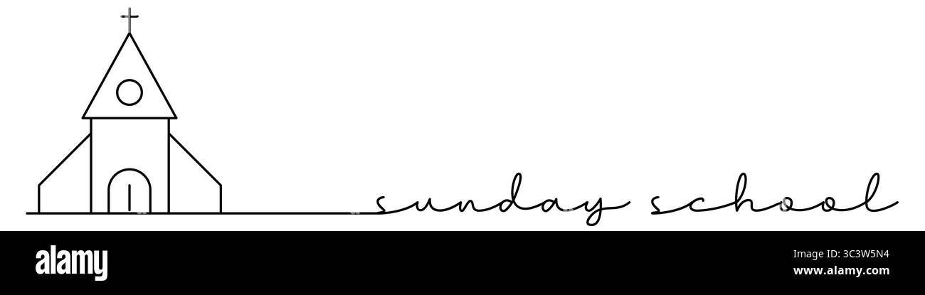 Sunday school one line icon with caption. Continuous line drawing style ...