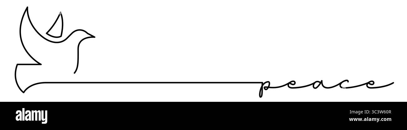 Dove of peace one line icon with caption. Continuous line drawing style ...