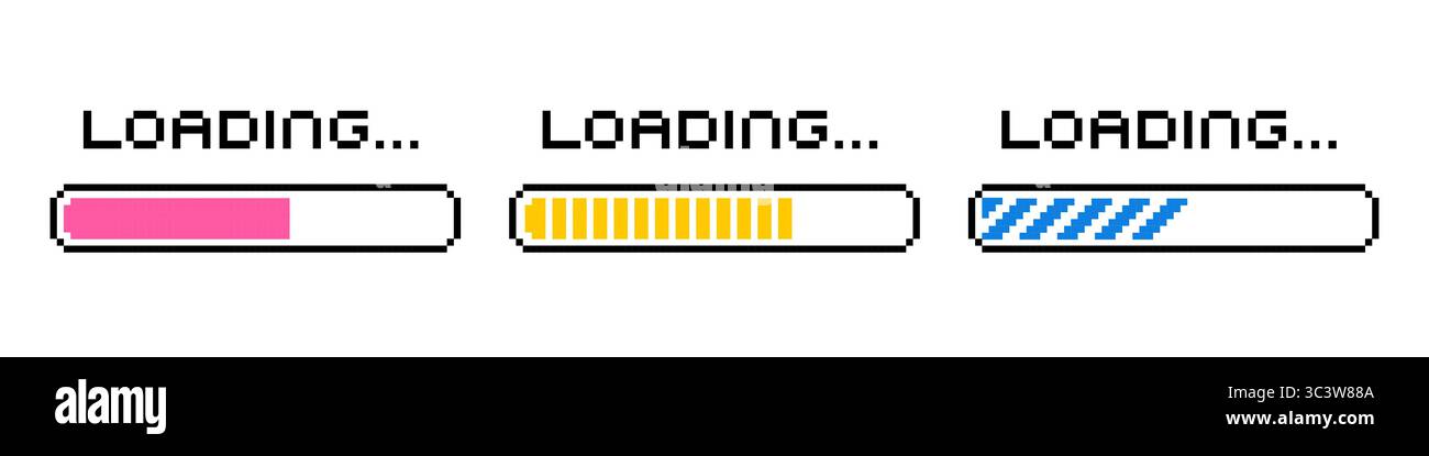 Pixel art 8-bit loading bar concept. Loading or Installing process on white background -isolated ...
