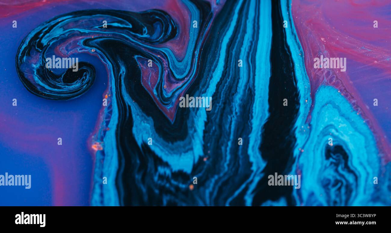 Ink stream. Paint background. Defocused blue purple color flow ...