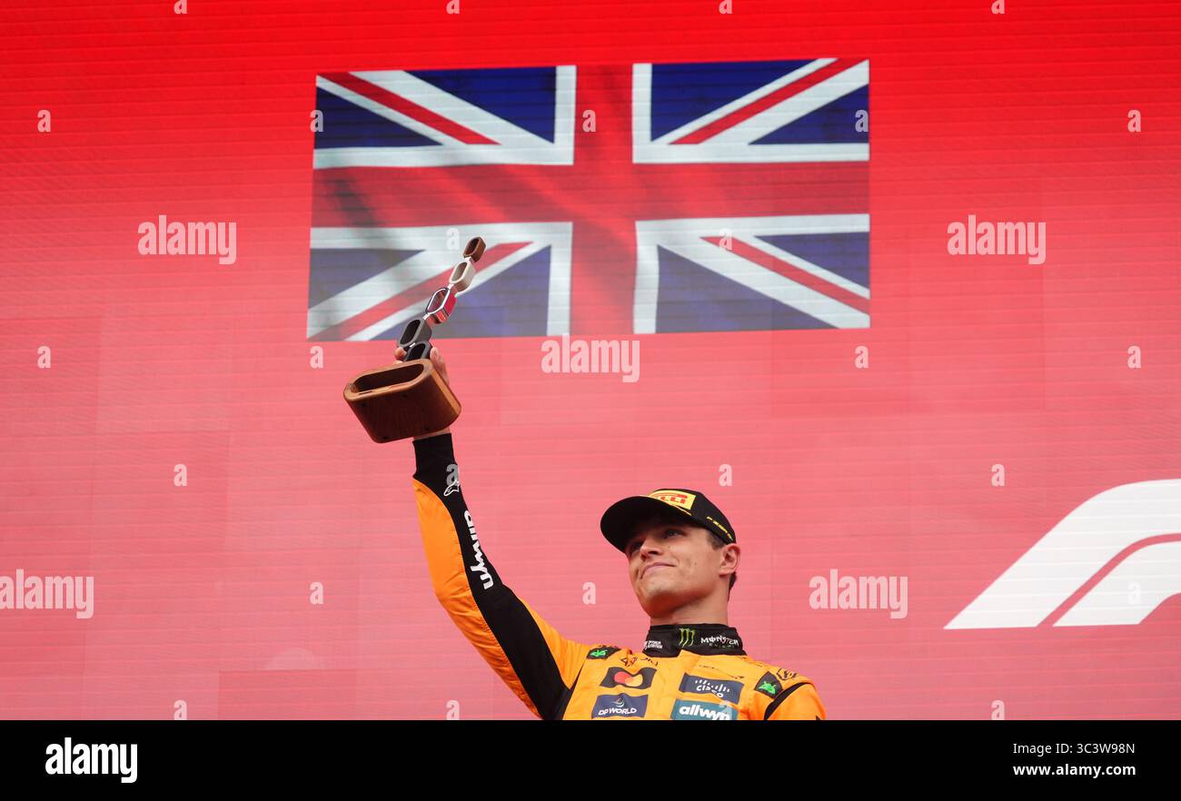 McLaren's Lando Norris on the podium after the Belgian F1 Grand Prix ...