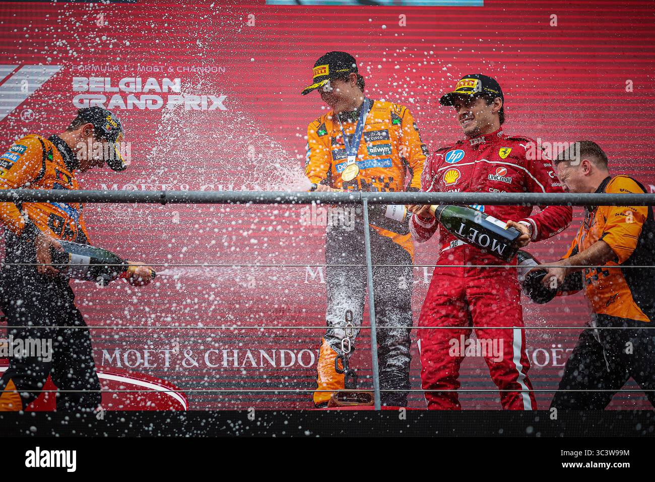 Podium of the race: Oscar Piastri wins , then Lando Norris and Charles Leclerc, Belgian GP, Spa ...