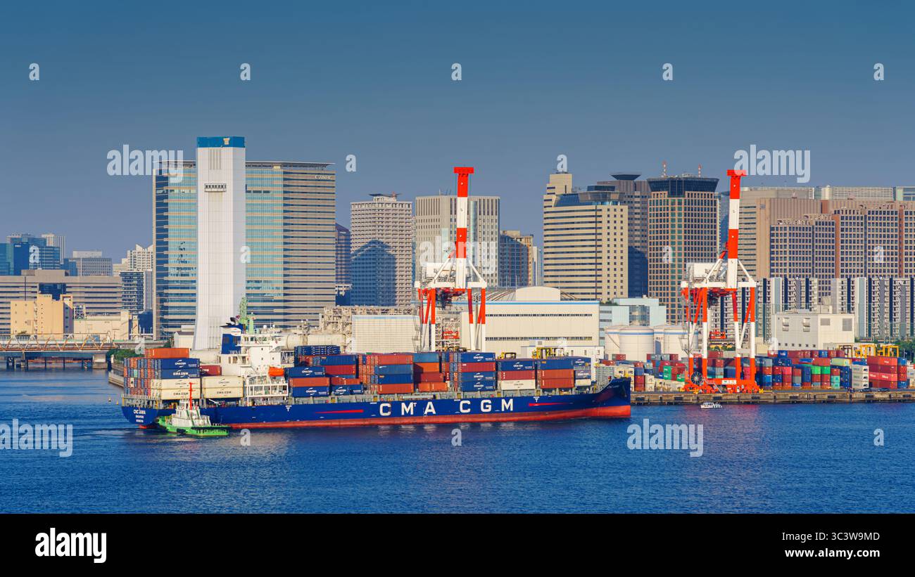 Tokyo, Japan - Oct 13 2024, panoramic sea view of Tokyo cargo port ...