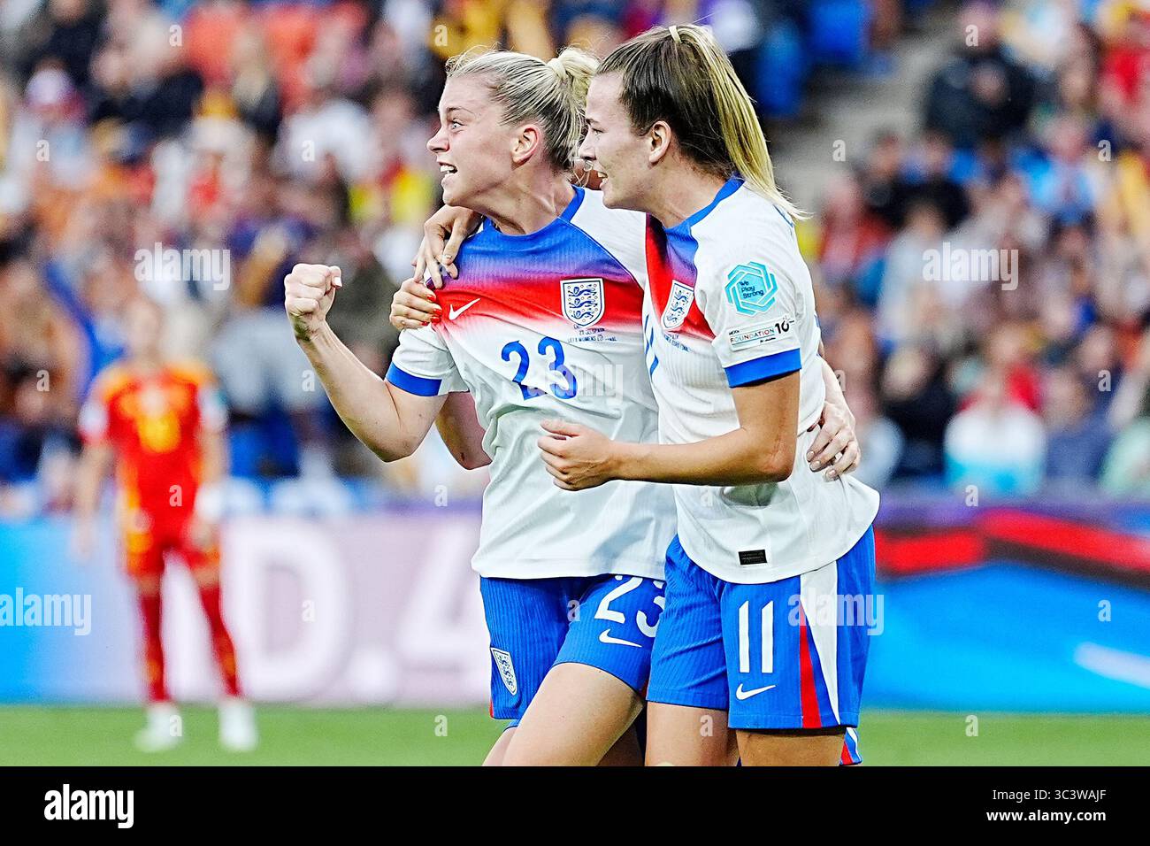 England's Alessia Russo (left) celebrates scoring their side's first ...