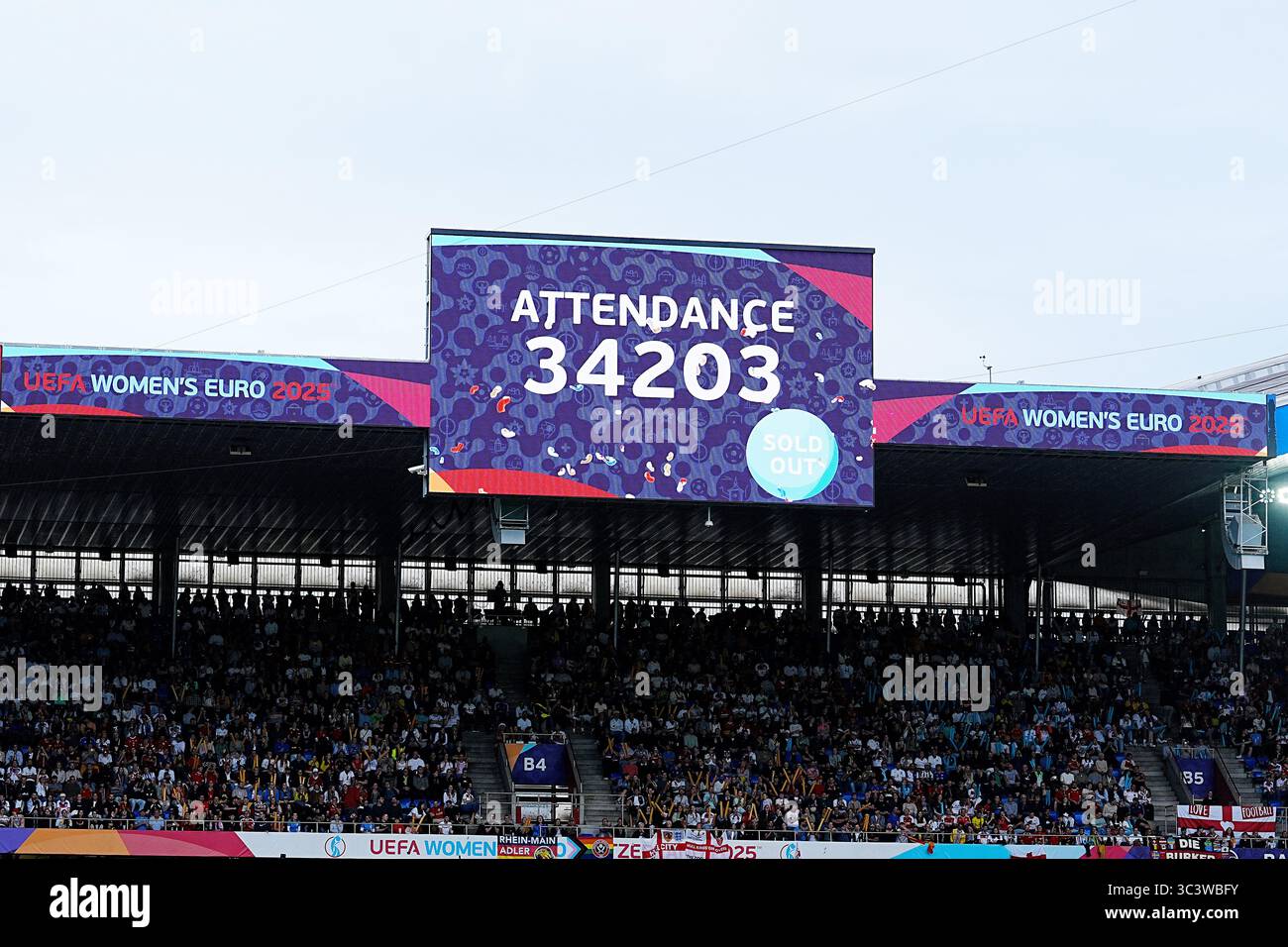 The big screen showing the attendance figure during the UEFA Women's ...