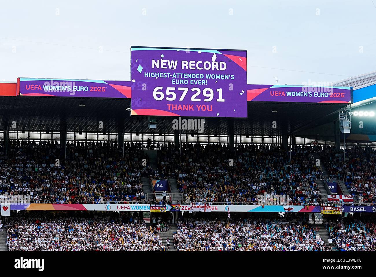 The big screen showing the record overall tournament attendance figure during the UEFA Women's ...