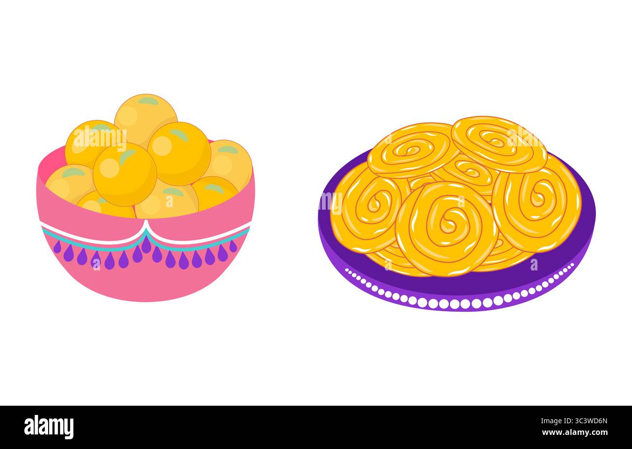 Diwali celebration elements set with sweets jalebi and laddoo in flat ...