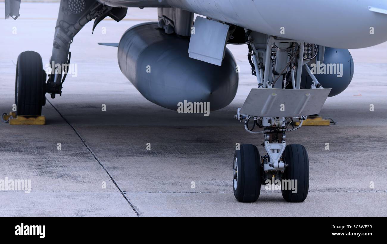 Close up of modern aircraft military fighter jet. Close up Jet parts ...