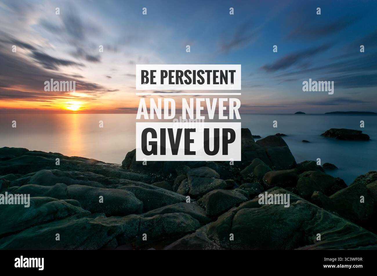 Sunset background and Inspirational quote be persistent and never give ...