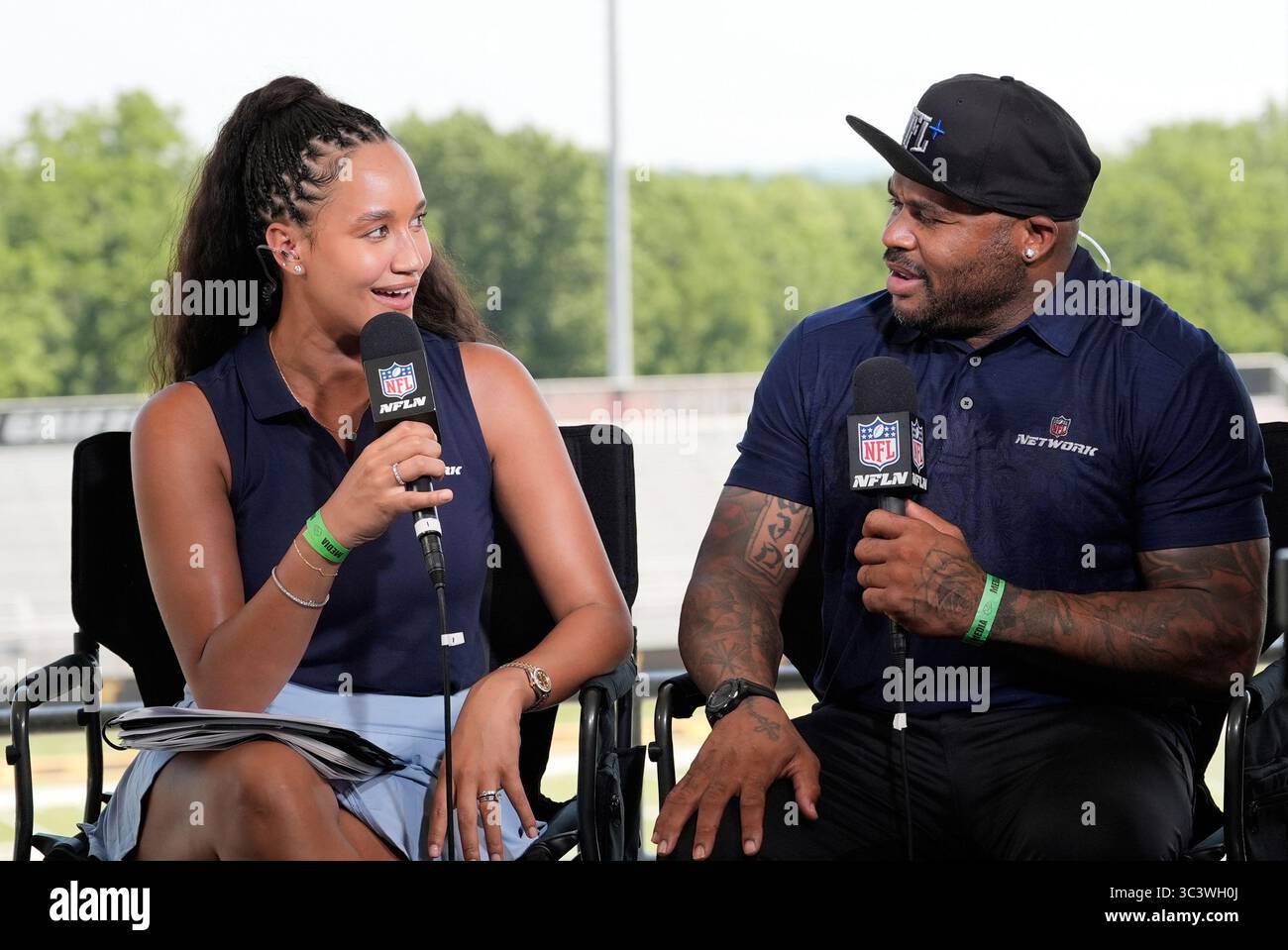 NFL Network commentators Kimmi Chex and Steve Smith Sr. broadcast after the Kansas City Chiefs ...