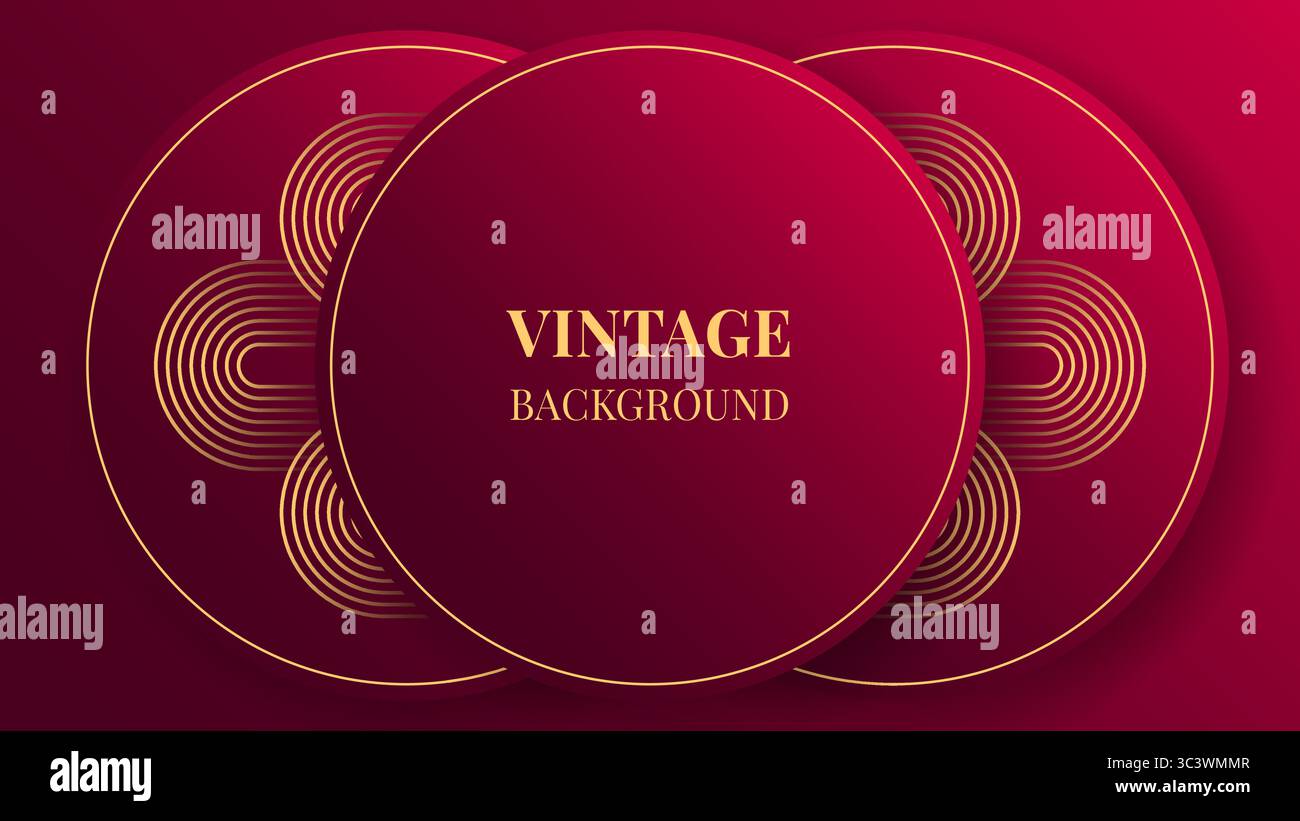 Red gradient abstract background with gold rounded lines and shadows ...