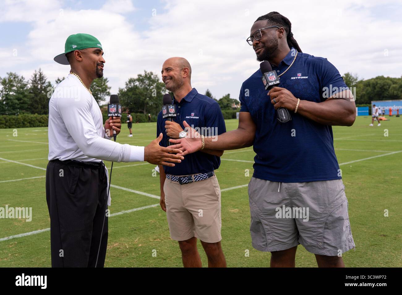 Philadelphia Eagles' Jalen Hurts, left, gets interviewed by NFL Network ...