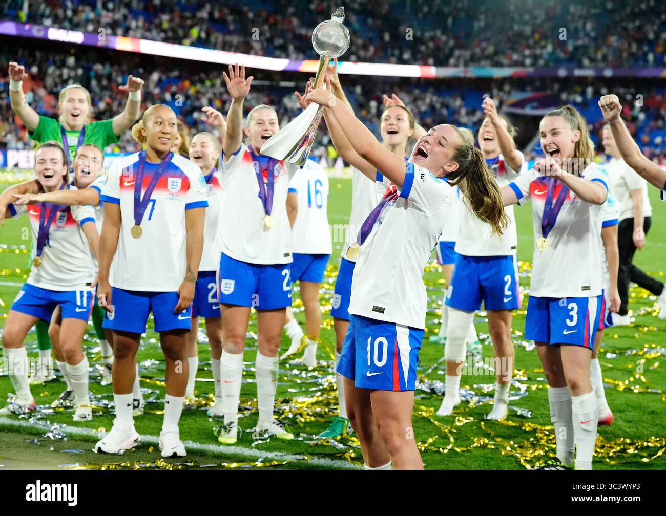 England's Ella Toone celebrates with the trophy after winning the UEFA ...