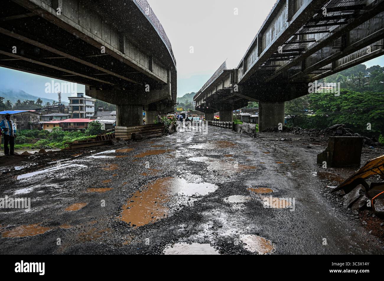 RAIGAD, INDIA - JULY 27: The condition of the Mumbai-Goa Highway, also ...