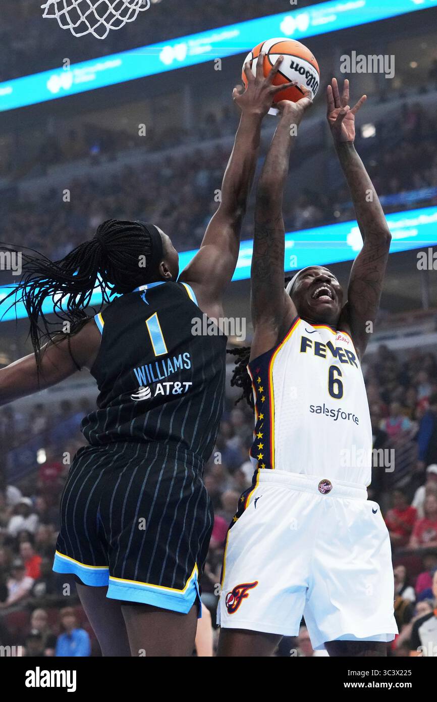 Chicago Sky center Elizabeth Williams, left, blocks a shot by Indiana ...