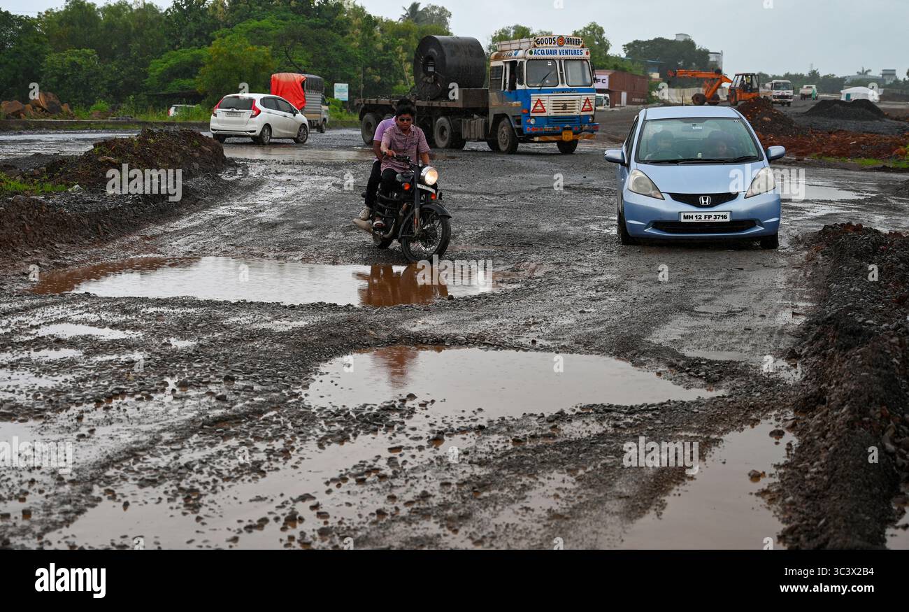 RAIGAD, INDIA - JULY 27: The condition of the Mumbai-Goa Highway, also ...