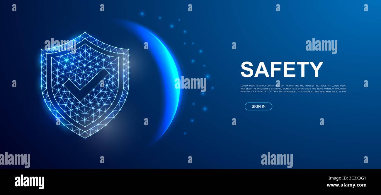 Shield with check mark 3d polygonal symbol for website template. Low ...
