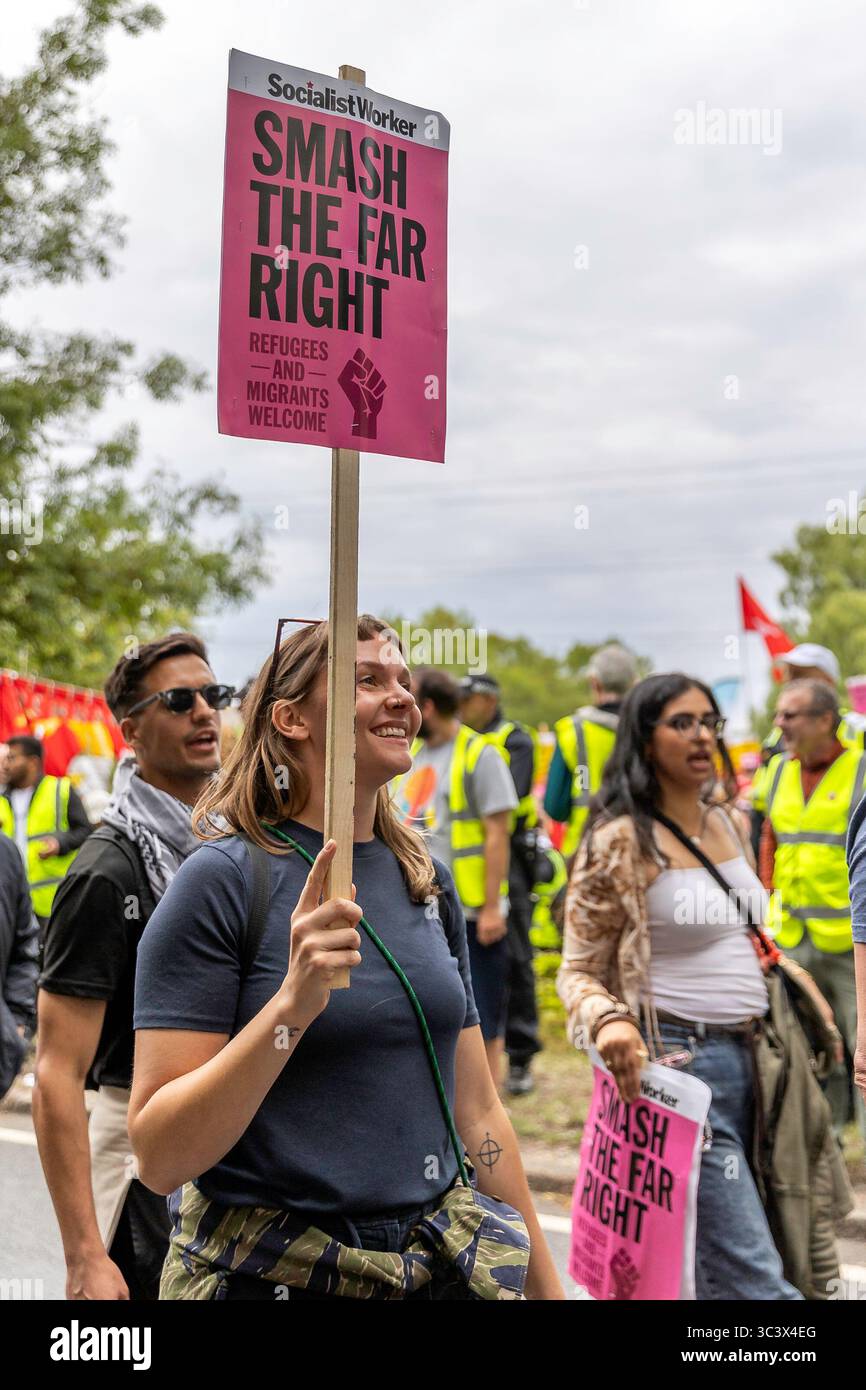 Epping, UK. 27 July 2025 Anti-immigration protesters gathered outside ...