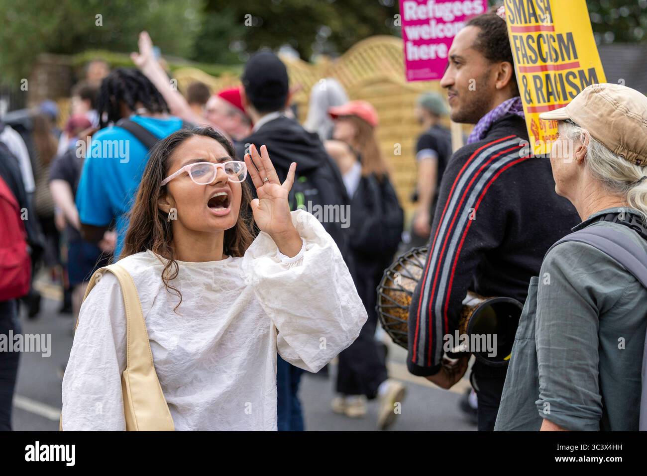 Epping, UK. 27 July 2025 Anti-immigration protesters gathered outside ...