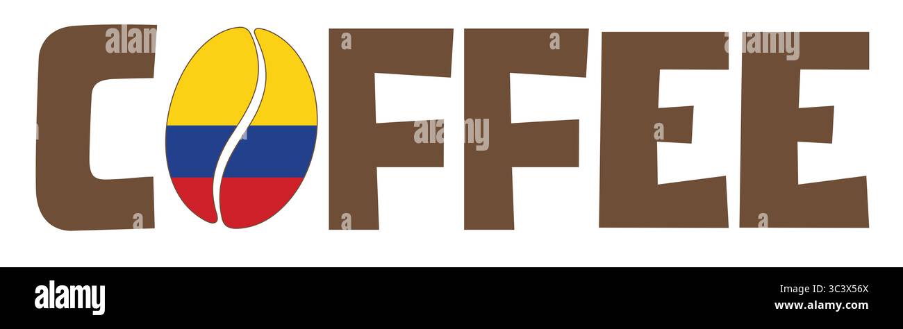 Word coffee with Colombian flag inside coffee bean on white background ...