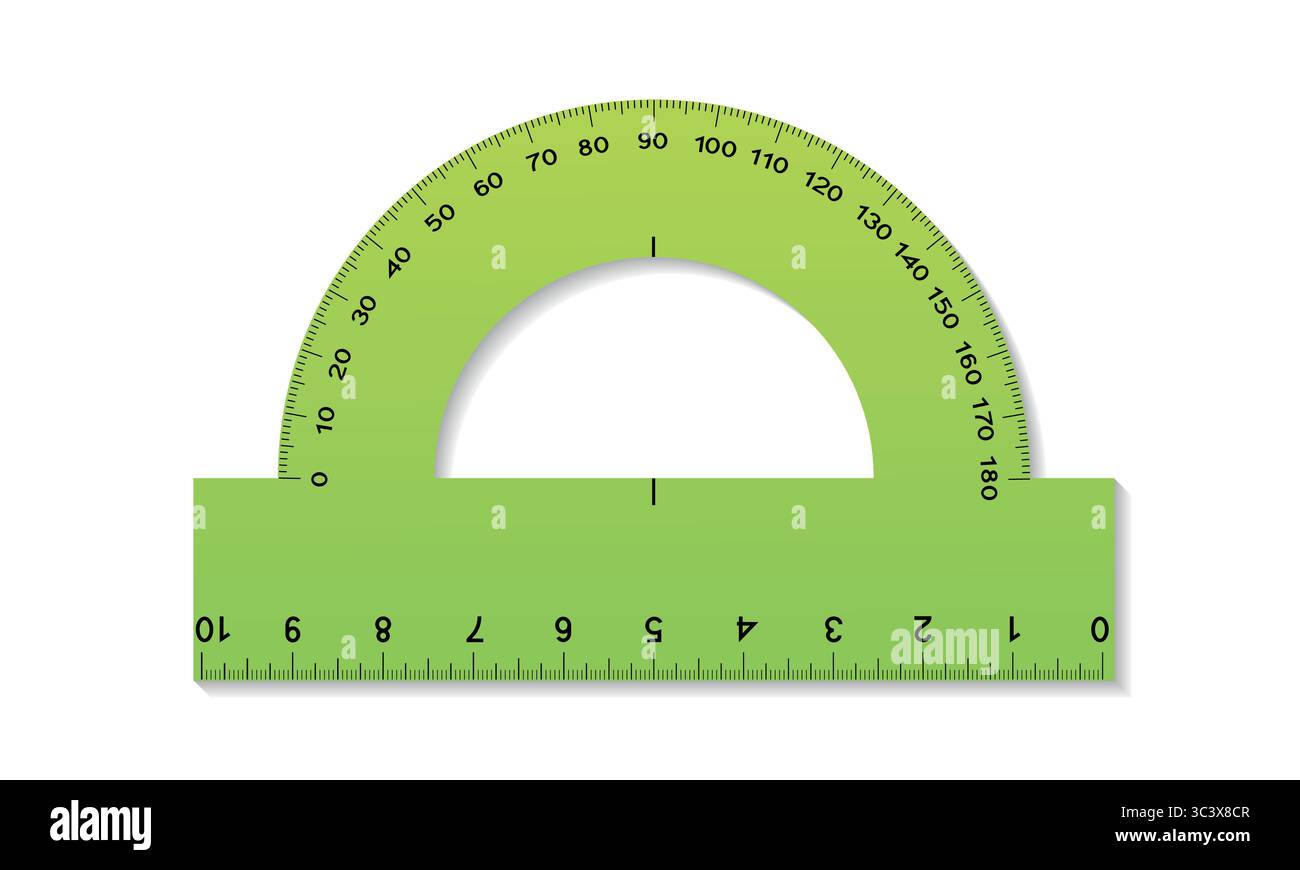 Green vector protractor ruler, measurement tool with numbers scale ...