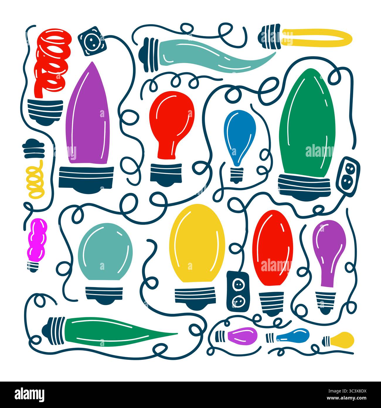 Set of colored light bulbs. hand drawing. Not AI. Vector illustration ...