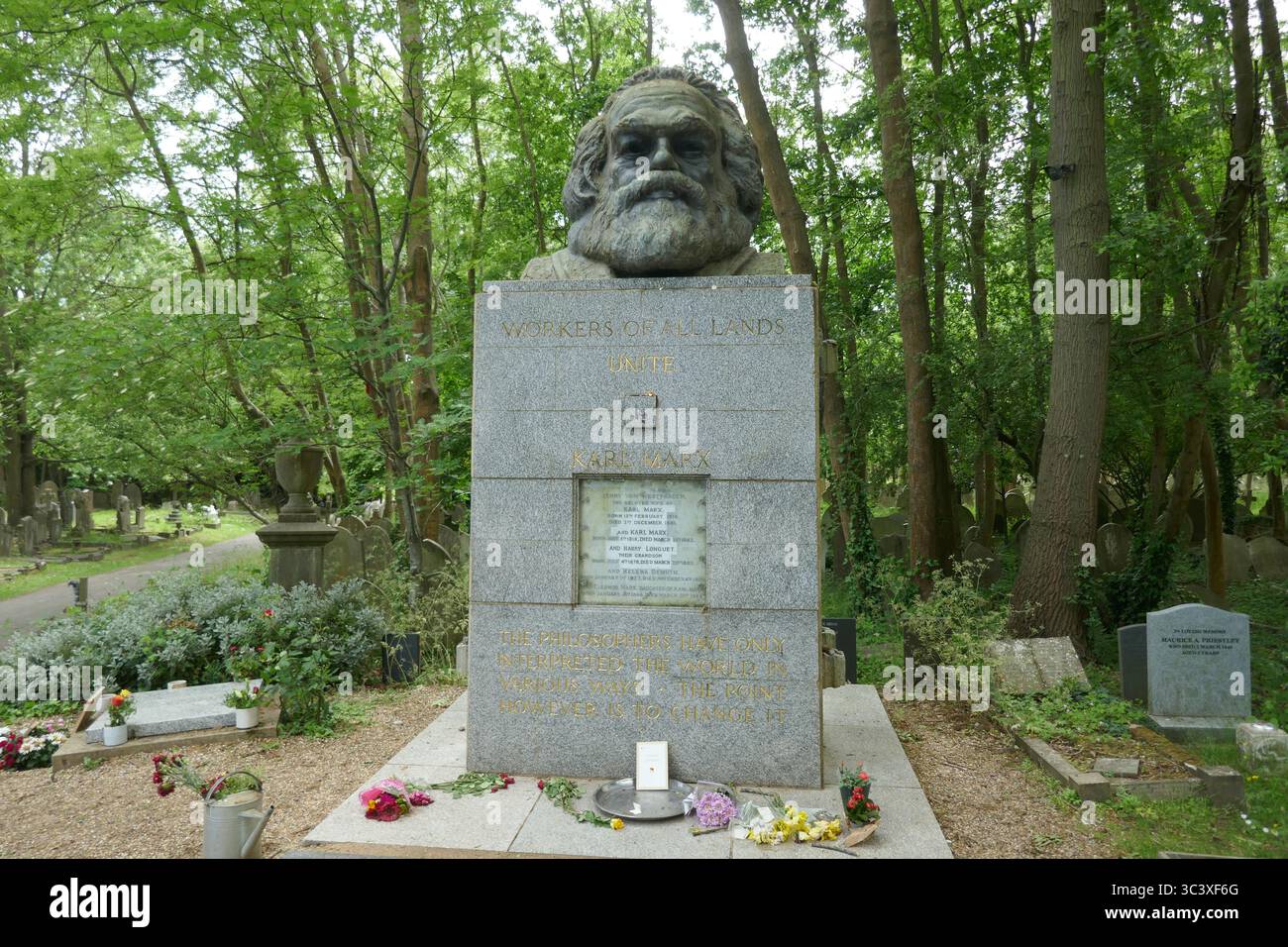 London, England 29th May 2025 Karl Marx Grave and Statue at Highgate ...