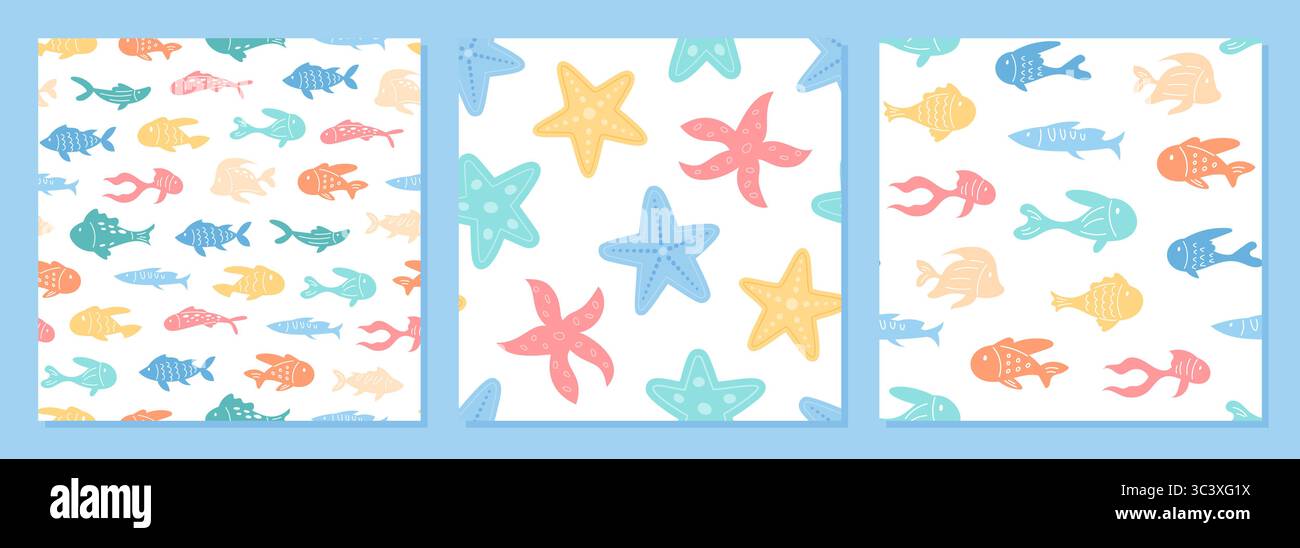 Underwater Seamless Pattern Set Cartoon Stock Vector Image & Art - Alamy