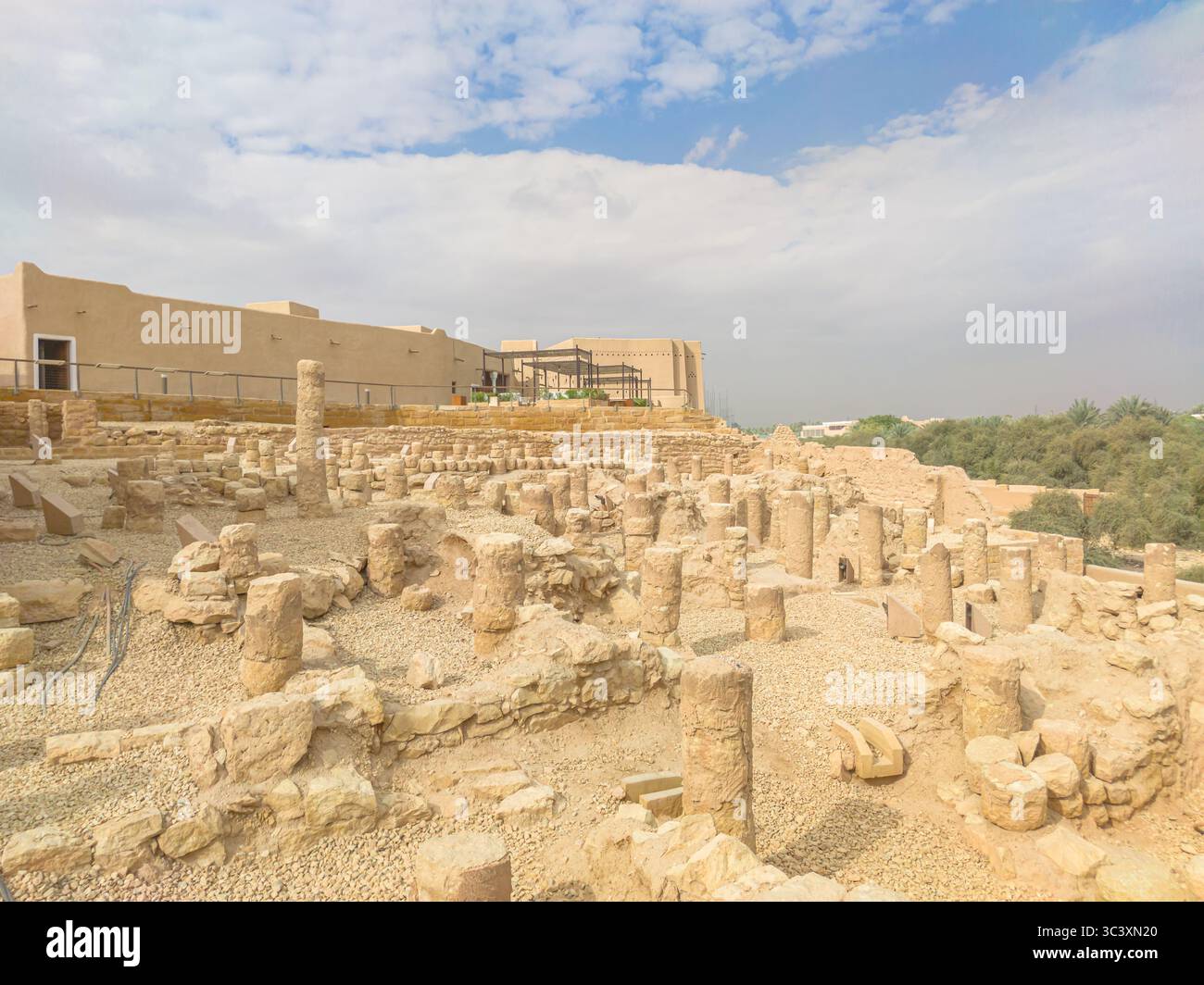 Low walls and columns of natural stone mark the location of former ...