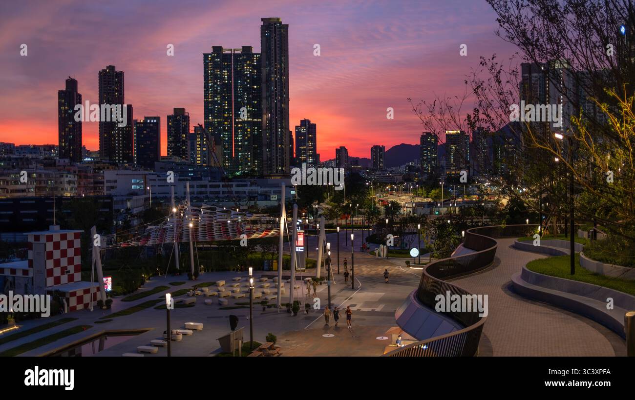 Kai Tak sport park and Kai Tak stadium area in sunset. this is the new ...