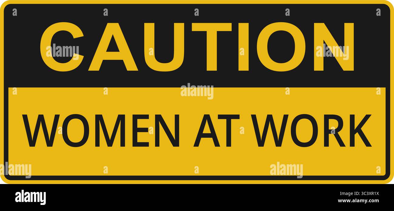 Yellow and black caution women at work warning sign vector Stock Vector ...